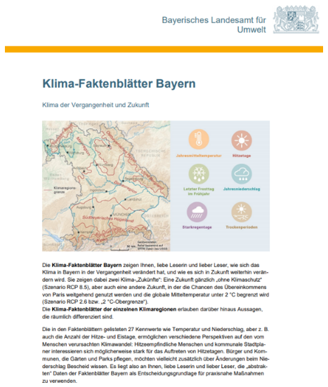 Neuerscheinung: Klima-Faktenblätter für Bayern und die bayerischen Klimaregionen | BayKIS
